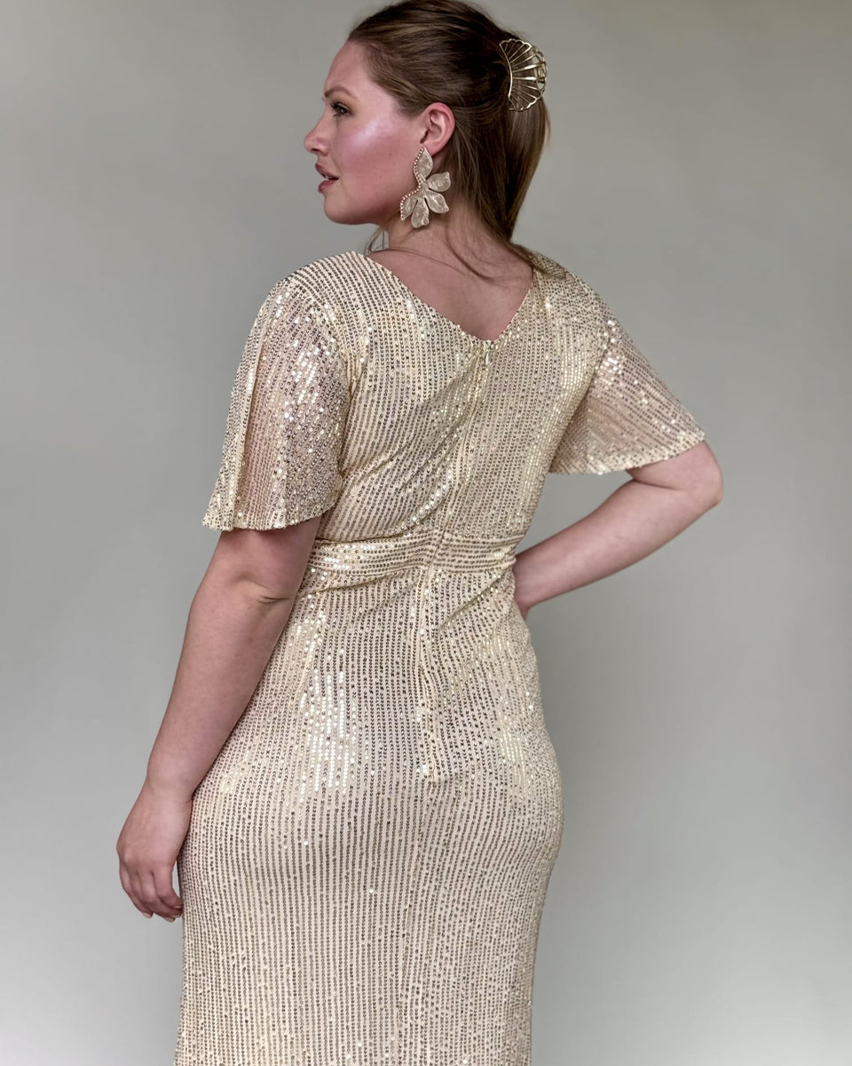 VESTIDO LARGO LENTEJUELA CON MANGUITA – Gaby weinn