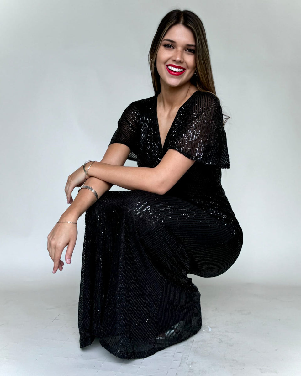 VESTIDO LARGO LENTEJUELA CON MANGUITA – Gaby weinn