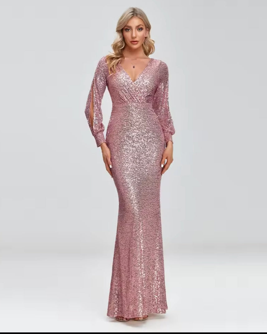 VESTIDO LARGO LENTEJUELAS MANGA LARGA – Gaby weinn